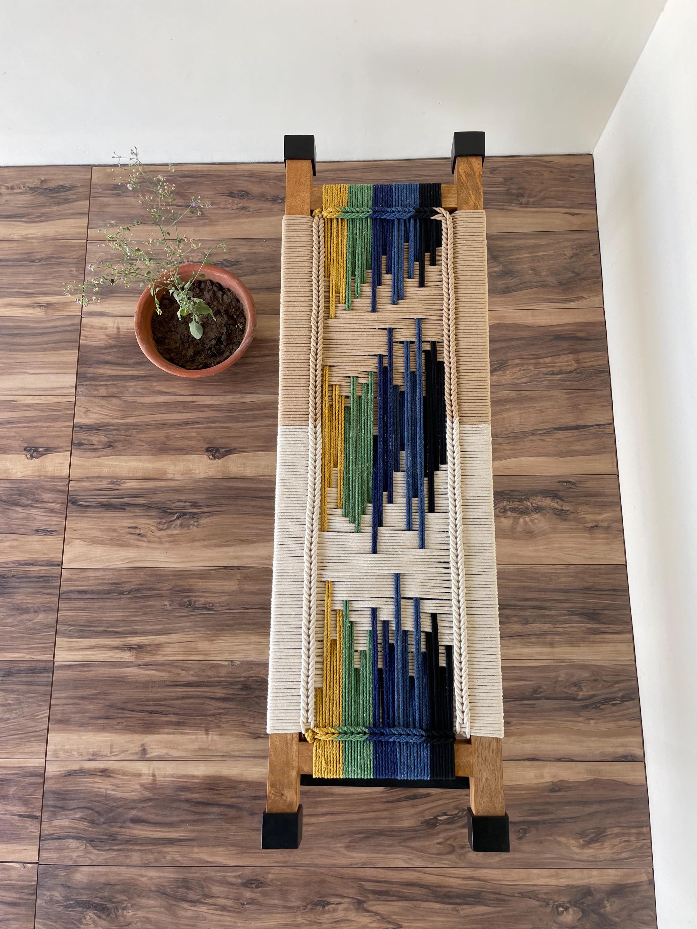 Hand Woven Bench • Mid Century Woven Bench • Modern Entryway Bench ...