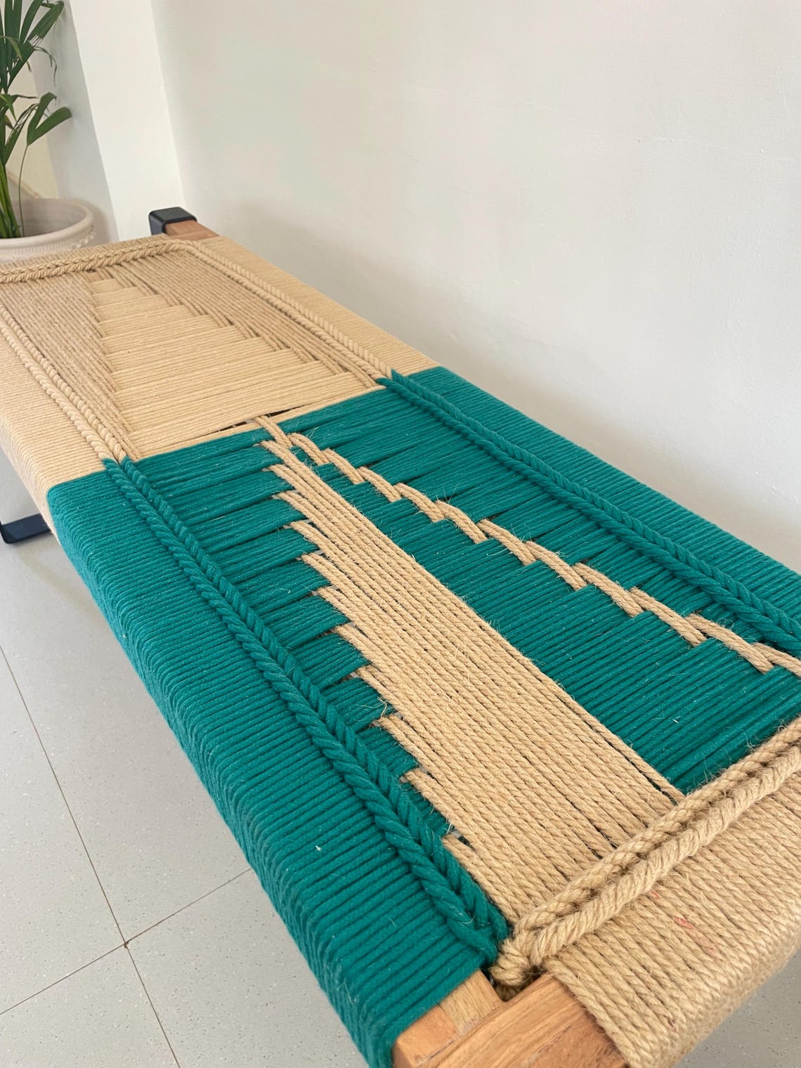 Hand Woven Bench • Mid Century Woven Bench • Modern Entryway Bench ...