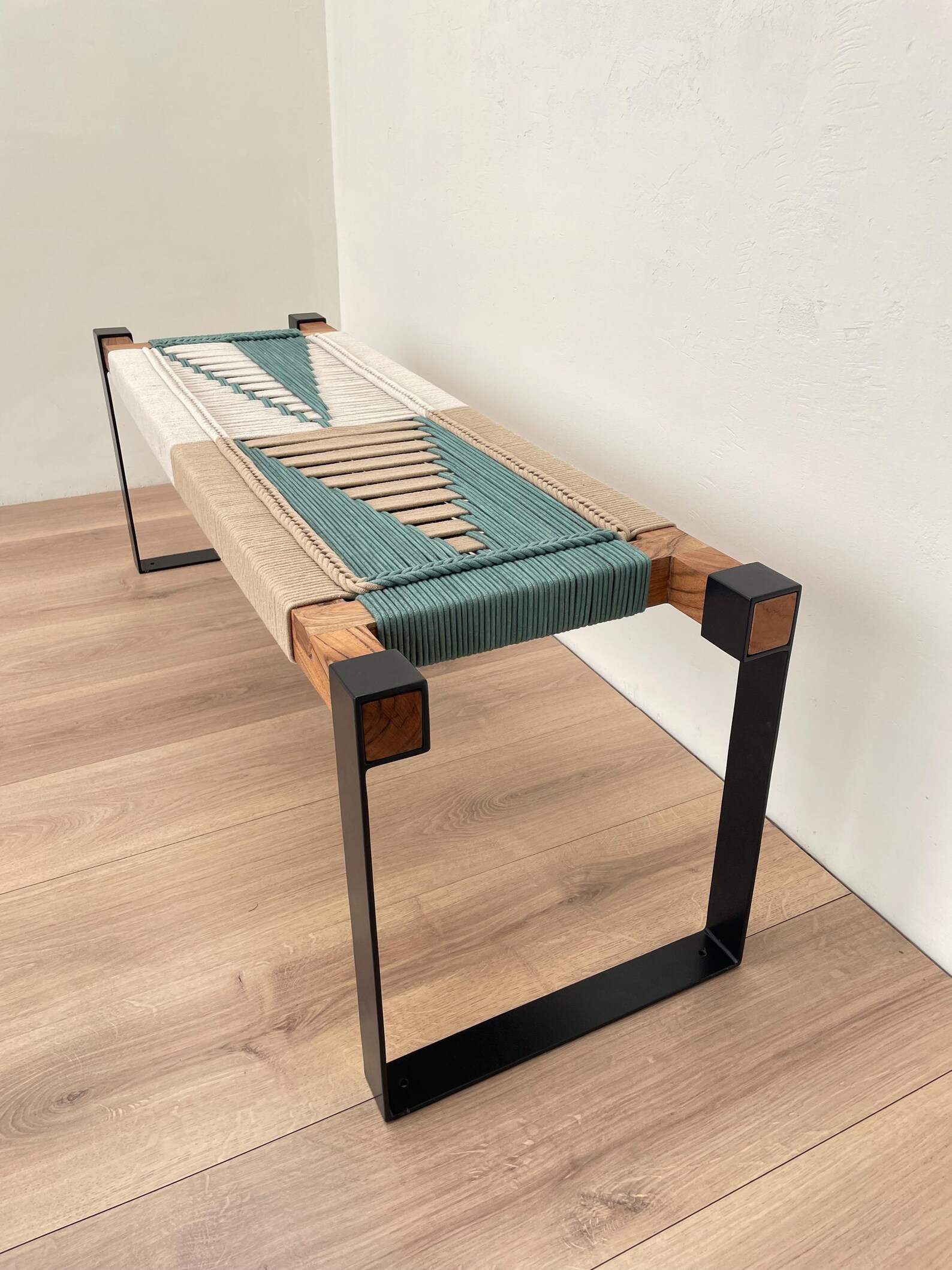 Hand Woven Bench • Mid Century Woven Bench • Modern Entryway Bench ...