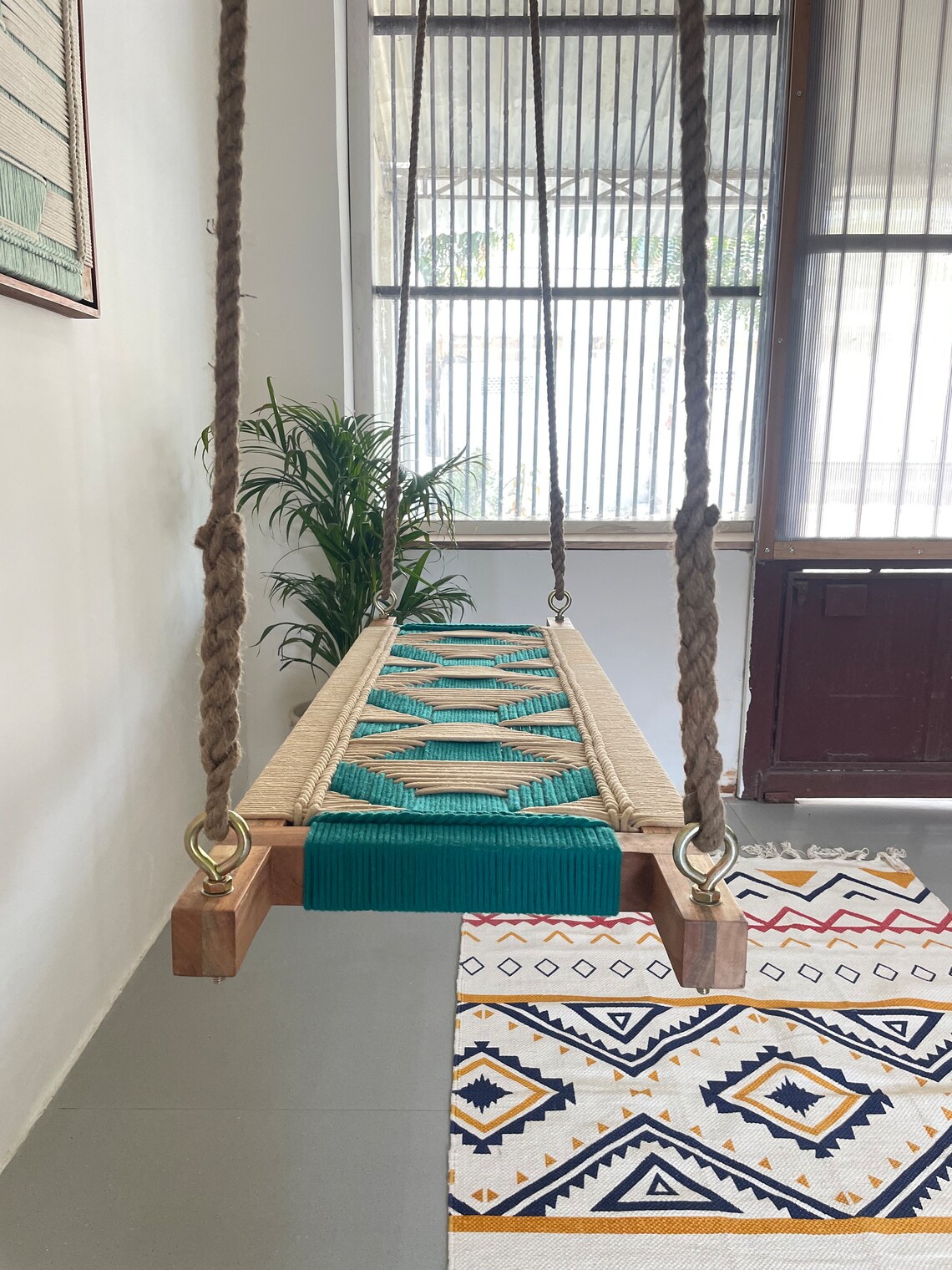 Hand Woven Tree Swing, Boho Wooden Indoor Outdoor Adults Tree Swing ...