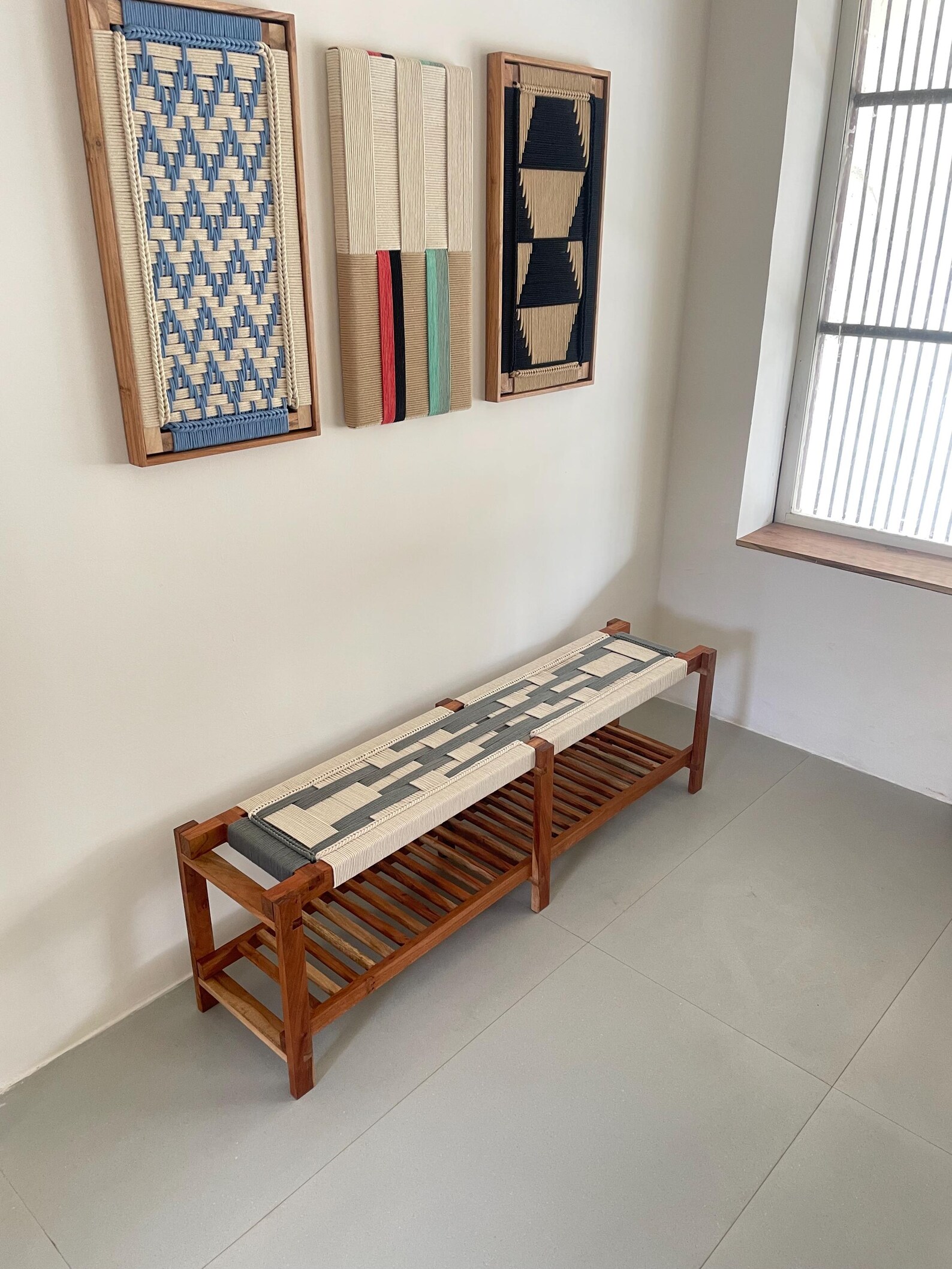 Handmade Woven Bench: Boho Modern Entryway Bench - Etsy