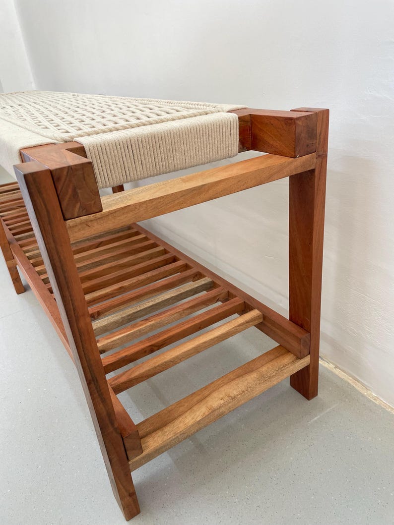 Handmade Woven Bench: Mid-century Modern Entryway Bench - Etsy