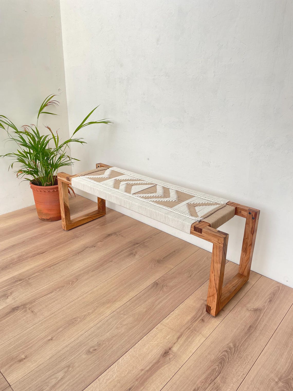 Boho Woven Bench • Mid Century Modern Woven Bench • Modern Entryway ...