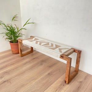 Boho Woven Bench • Mid Century Modern Woven Bench • Modern Entryway ...