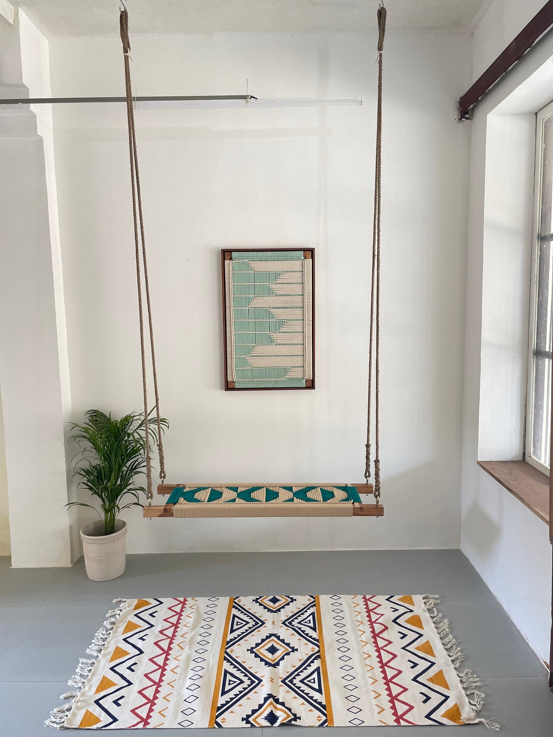 Hand Woven Tree Swing, Boho Wooden Indoor Outdoor Adults Tree Swing ...