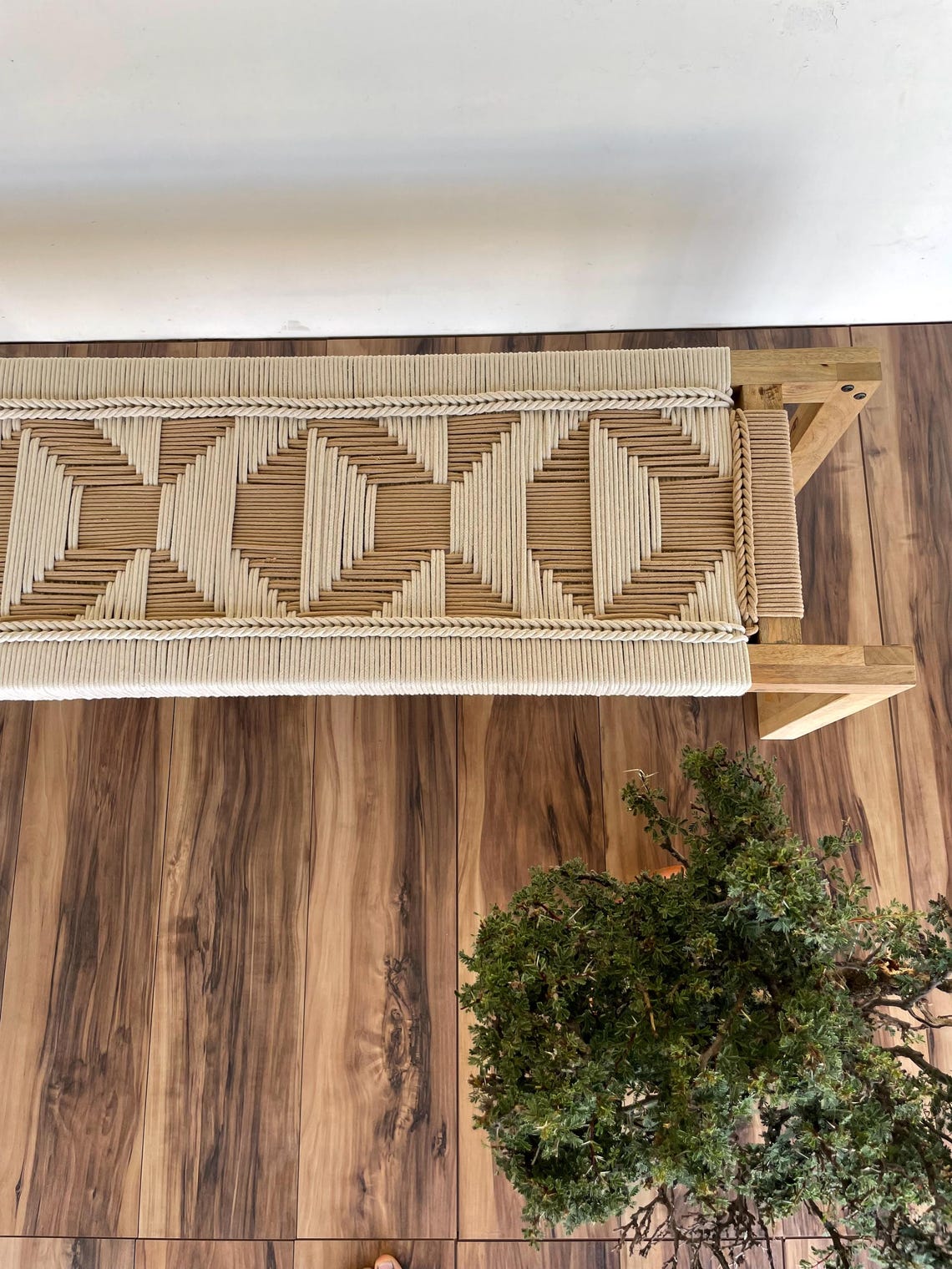 Modern Hand Woven Bench • Mid Century Woven Bench • Modern Entryway ...