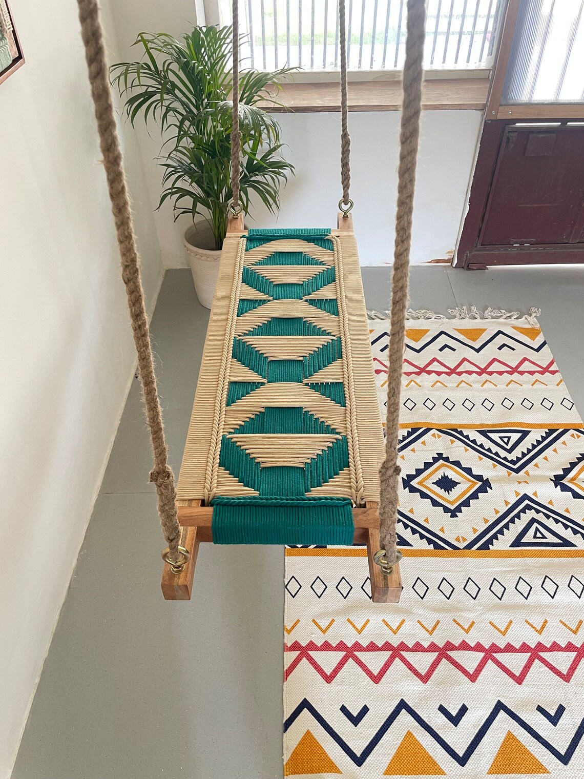 Hand Woven Tree Swing, Boho Wooden Indoor Outdoor Adults Tree Swing ...
