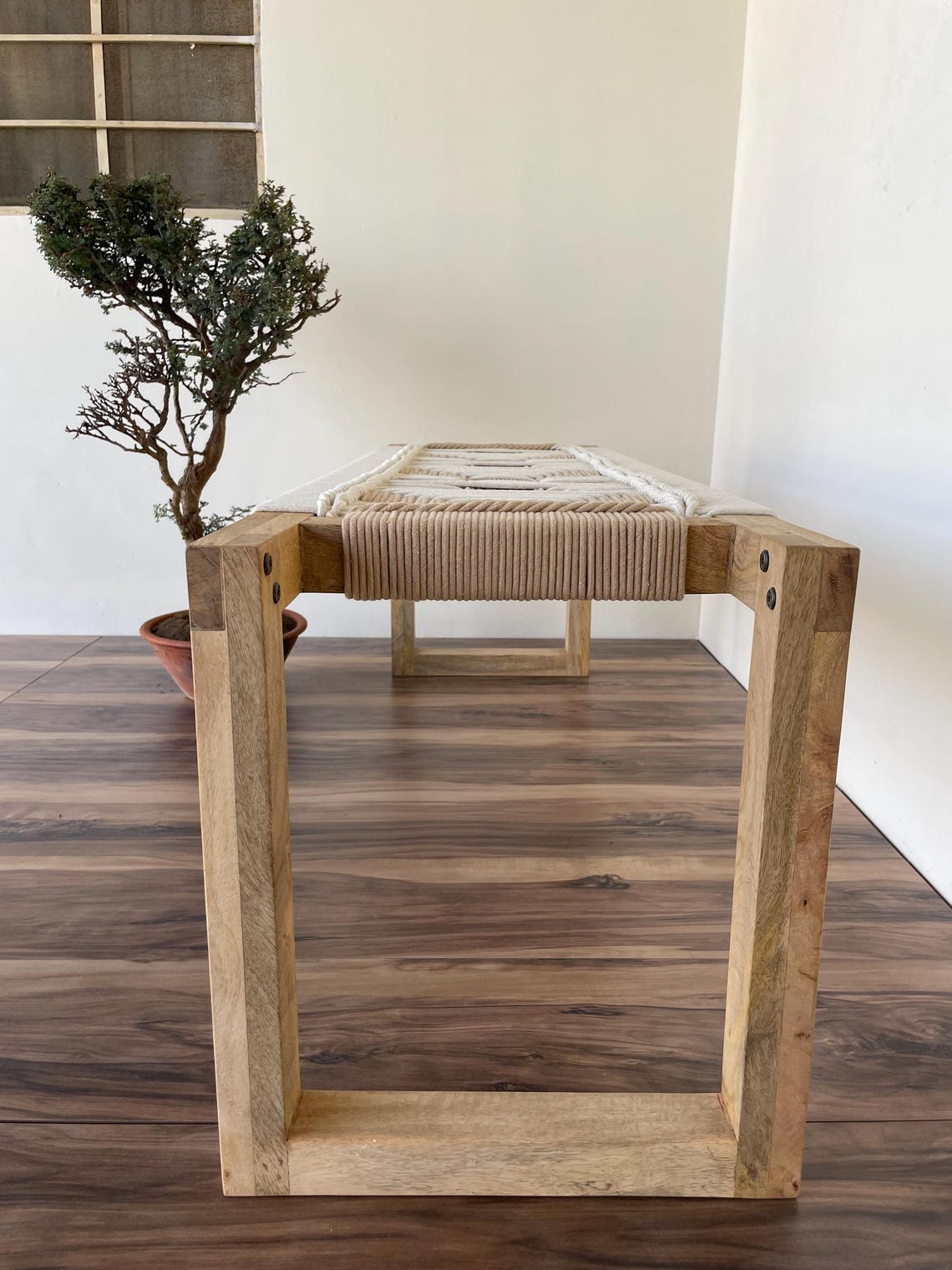 Modern Hand Woven Bench • Mid Century Woven Bench • Modern Entryway ...