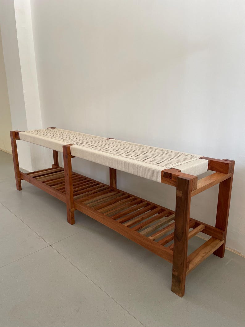 Handmade Woven Bench: Mid-century Modern Entryway Bench - Etsy