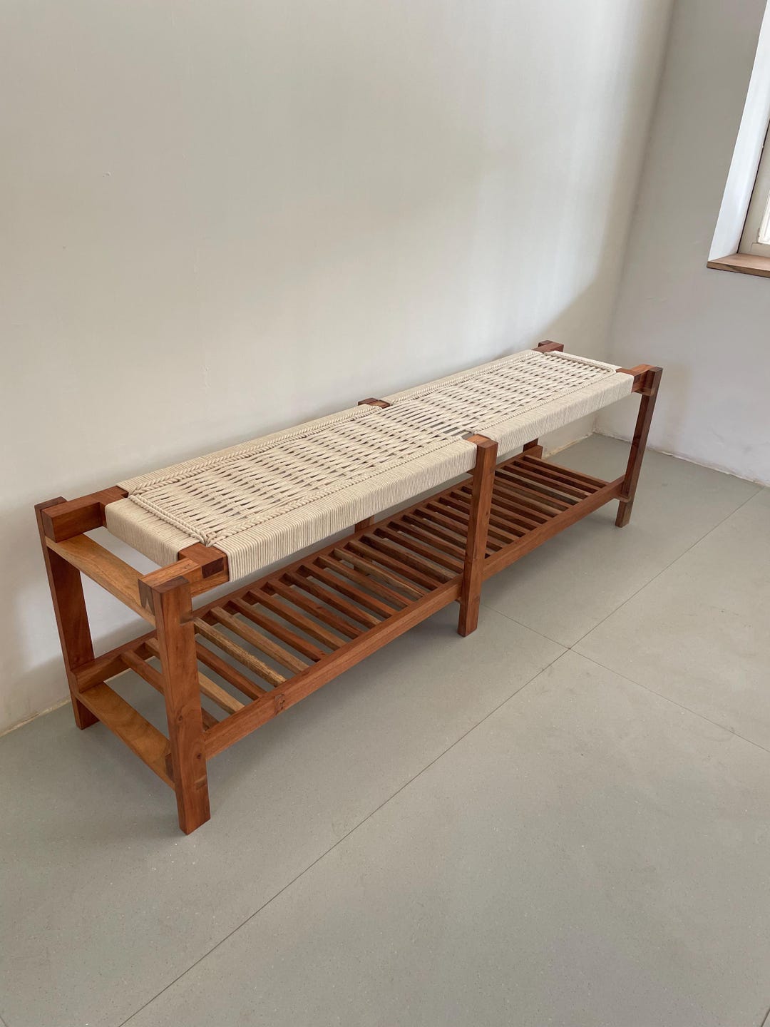 Handmade Woven Bench: Mid-century Modern Entryway Bench - Etsy
