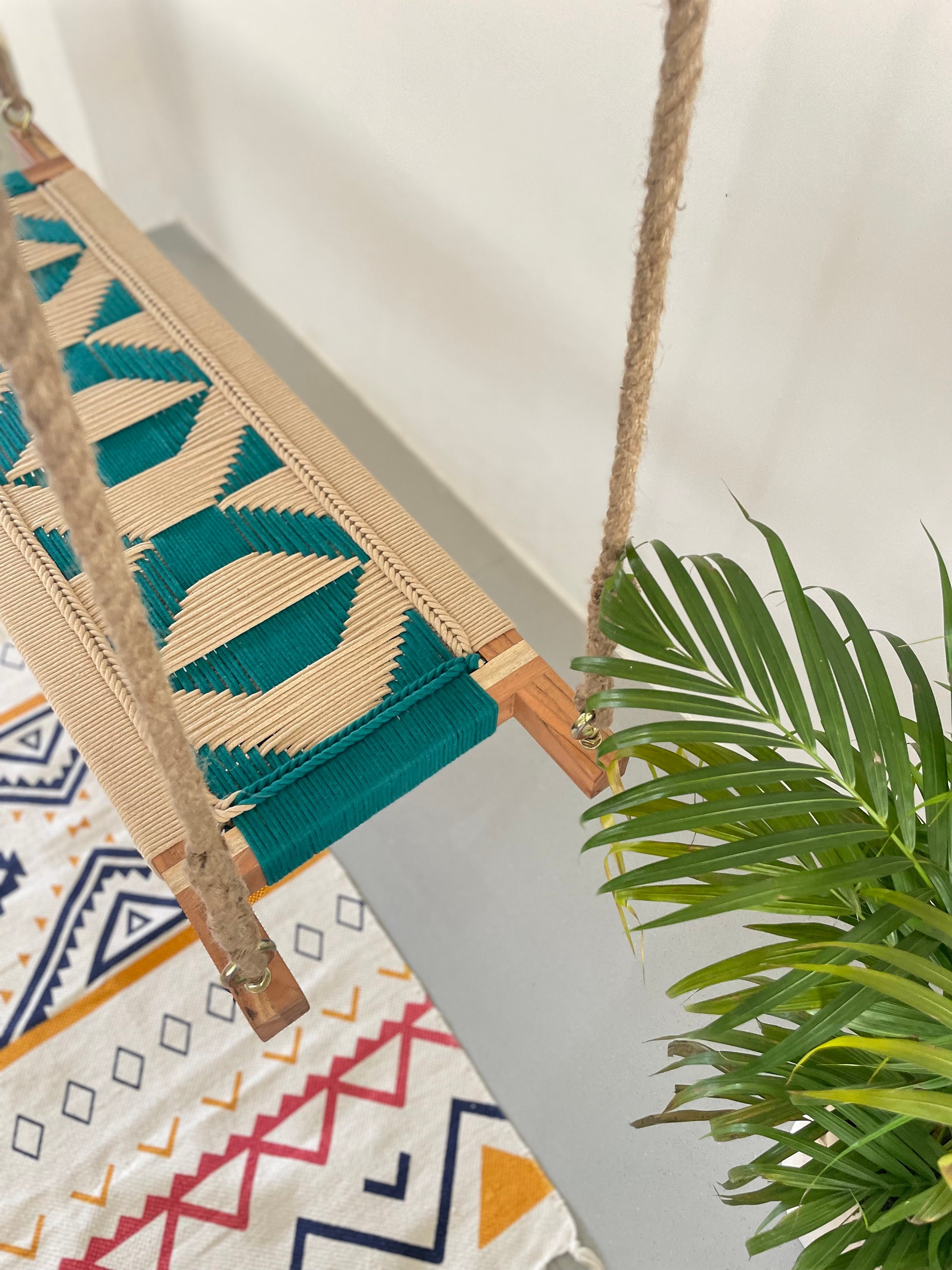 Hand Woven Tree Swing, Boho Wooden Indoor Outdoor Adults Tree Swing ...