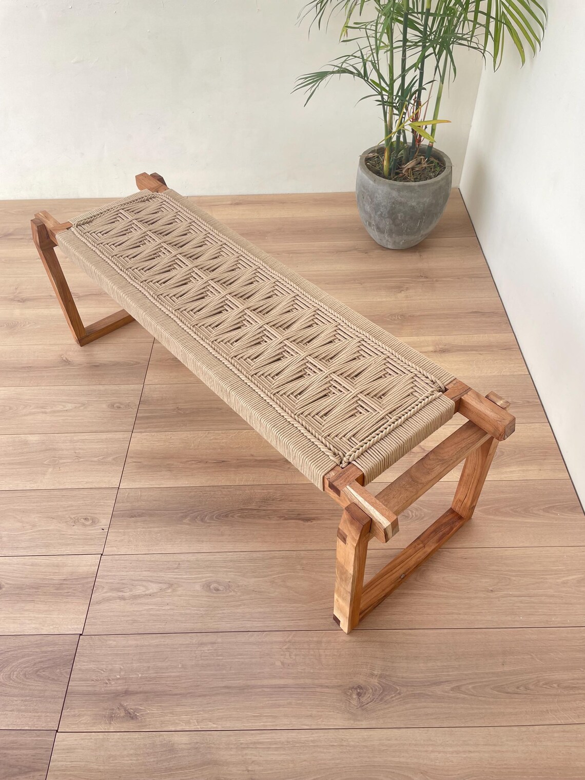 Mid-century Bench Woven Bench End of Bed Bench Mudroom Bench Entryway ...
