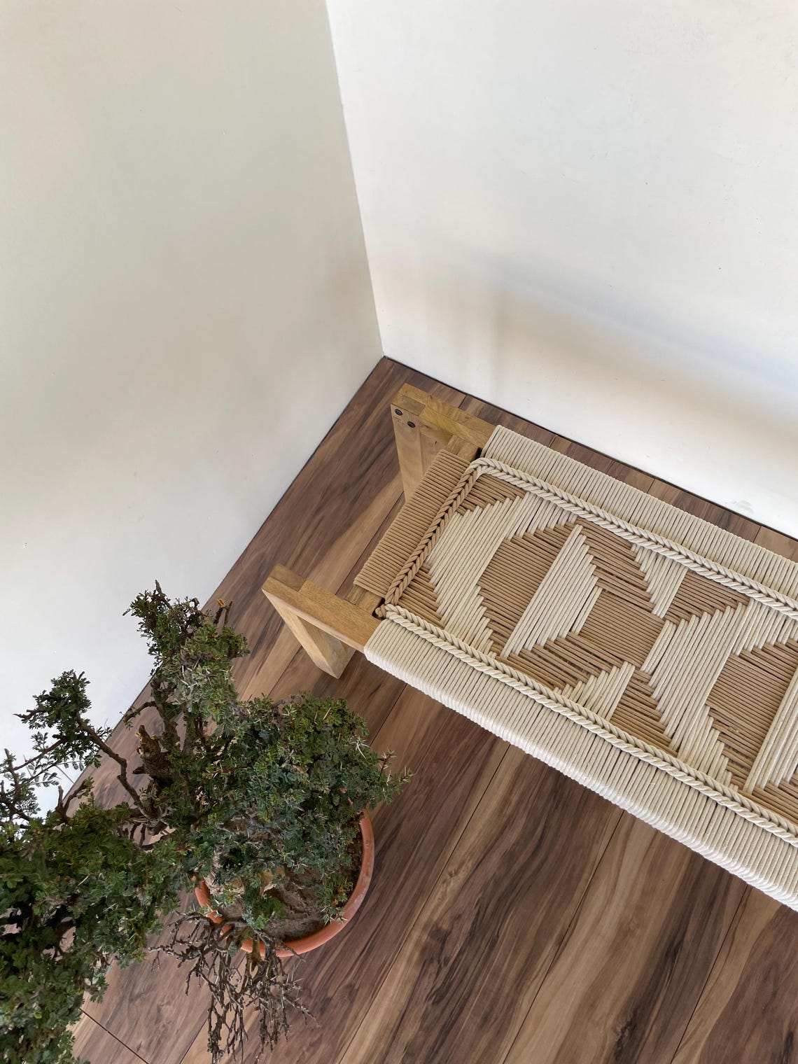 Modern Hand Woven Bench • Mid Century Woven Bench • Modern Entryway ...