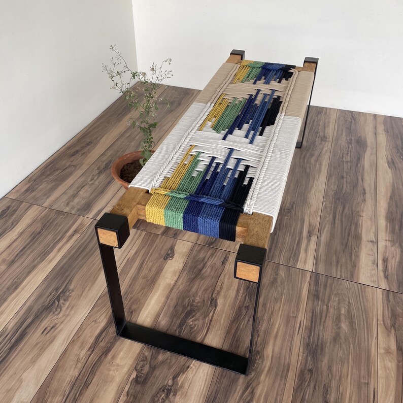 Hand Woven Bench • Mid Century Woven Bench • Modern Entryway Bench ...