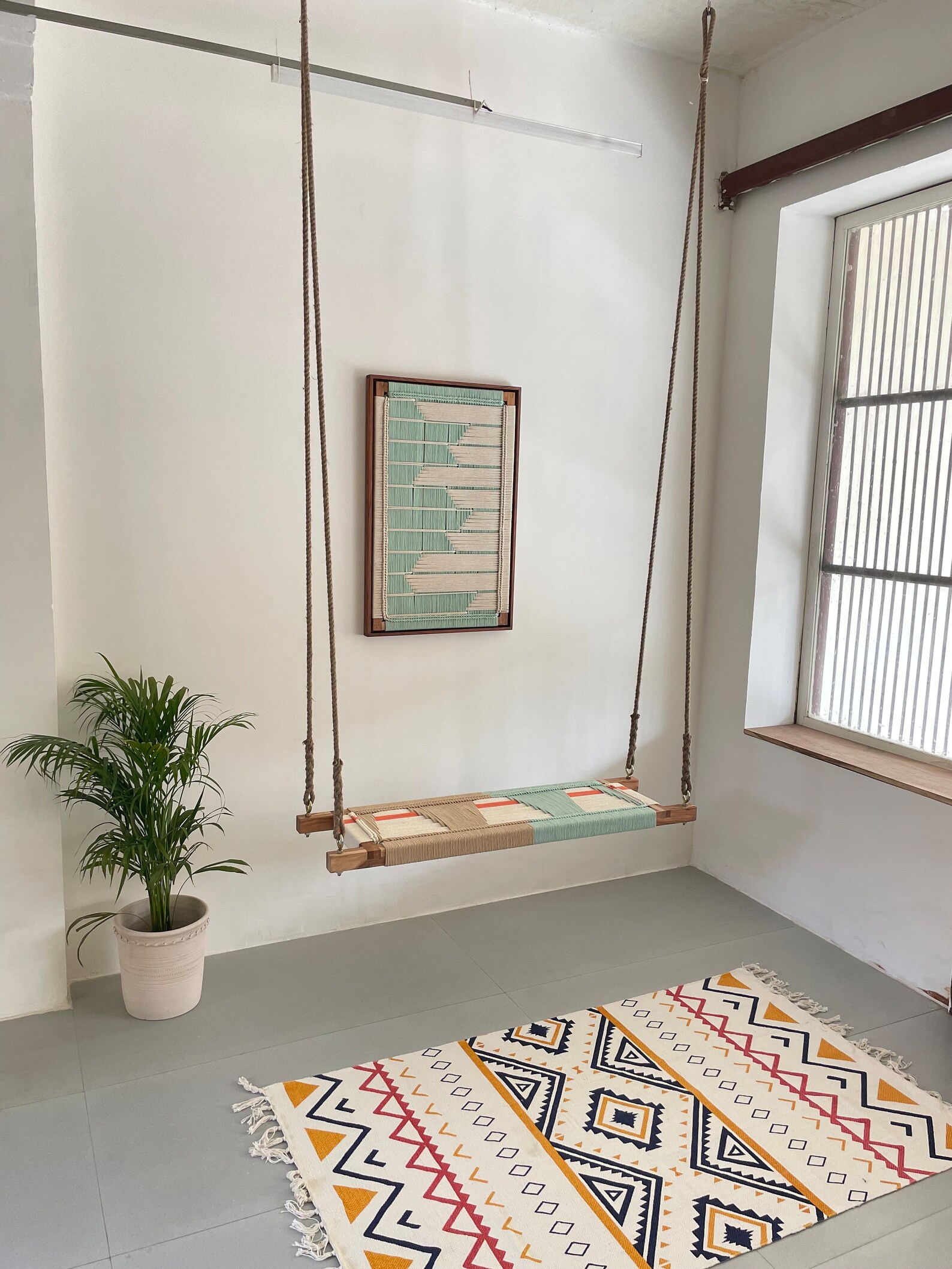 Hand Woven Tree Swing, Boho Wooden Indoor Outdoor Adults Tree Swing ...