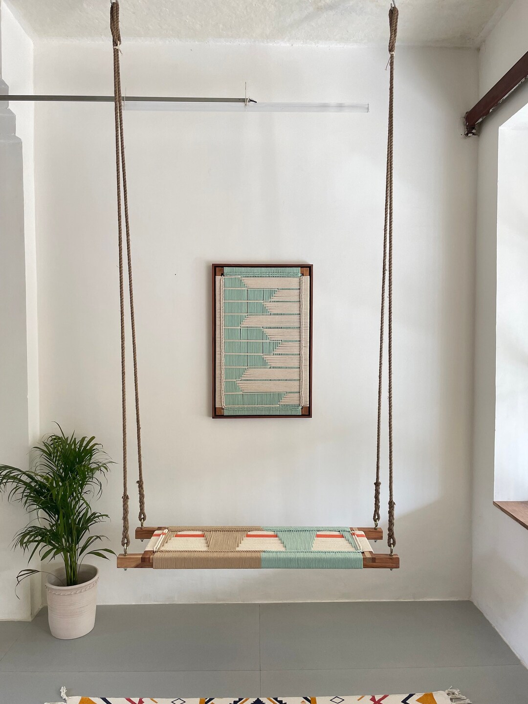 Hand Woven Tree Swing, Boho Wooden Indoor Outdoor Adults Tree Swing ...