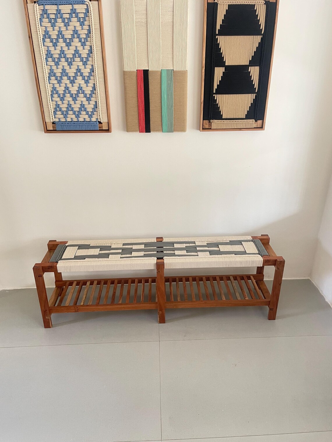 Handmade Woven Bench: Boho Modern Entryway Bench - Etsy