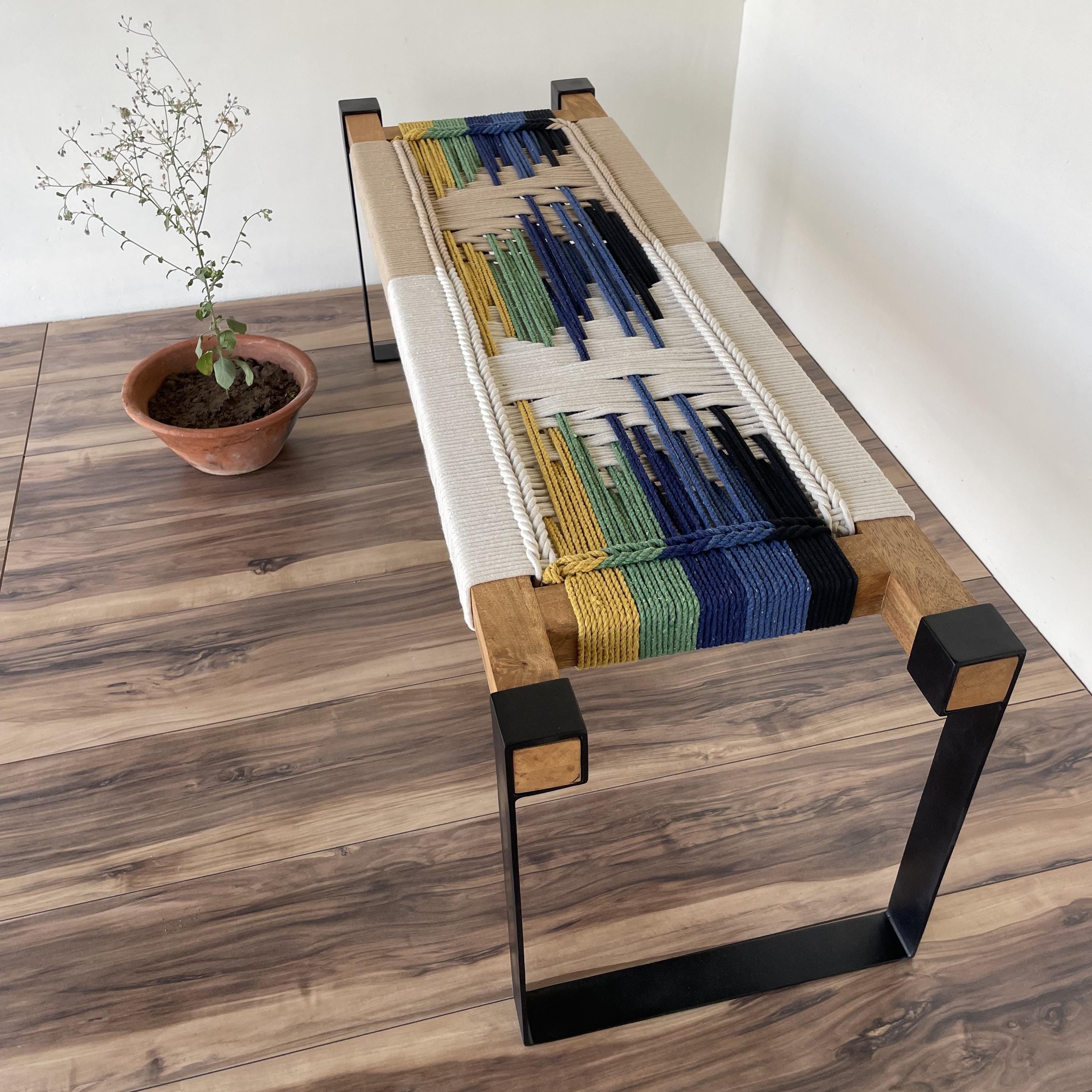 Hand Woven Bench • Mid Century Woven Bench • Modern Entryway Bench ...