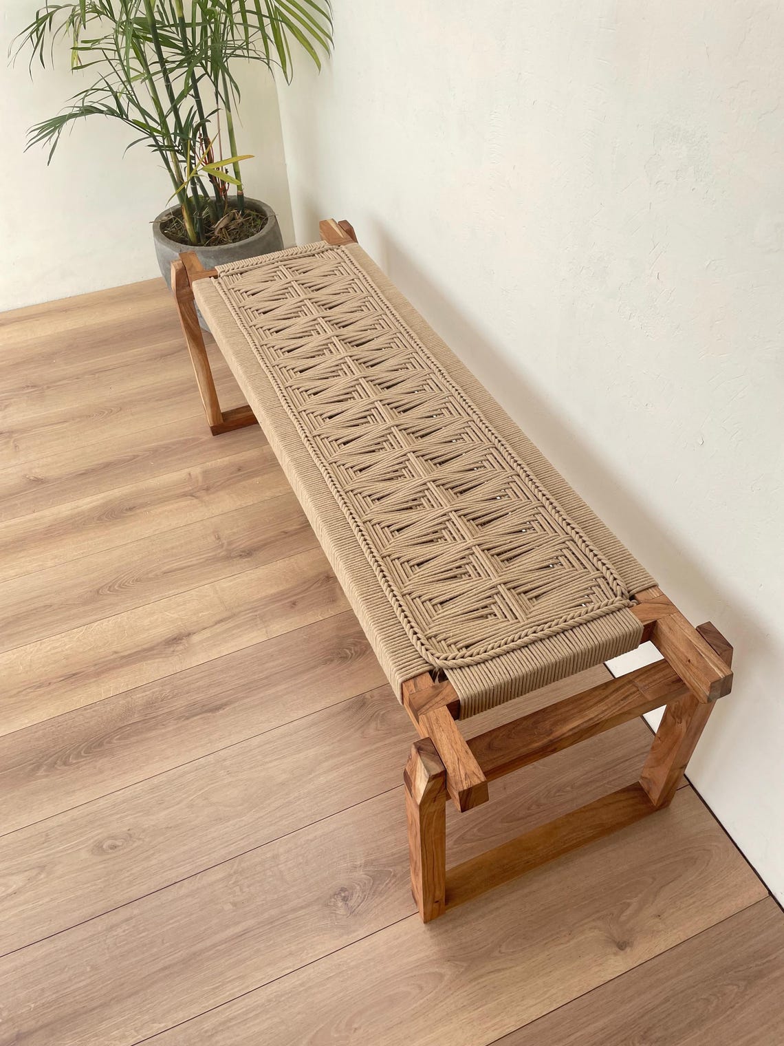 Mid-century Bench Woven Bench End of Bed Bench Mudroom Bench Entryway ...
