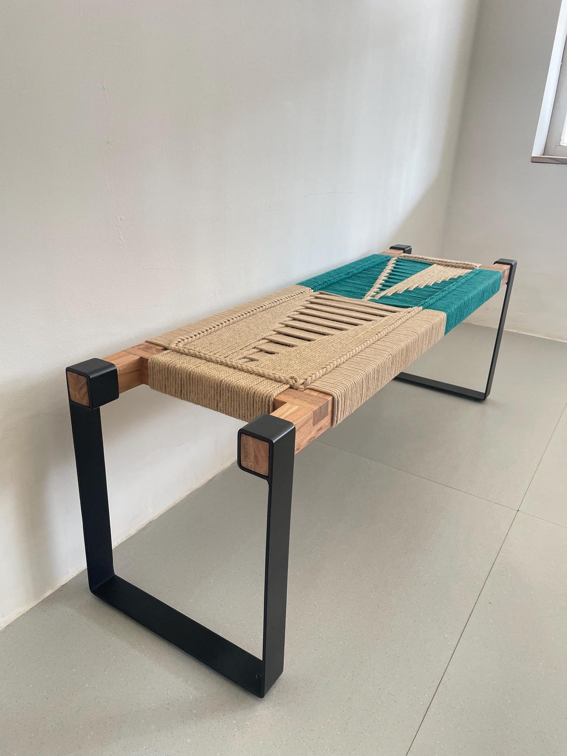 Hand Woven Bench • Mid Century Woven Bench • Modern Entryway Bench ...