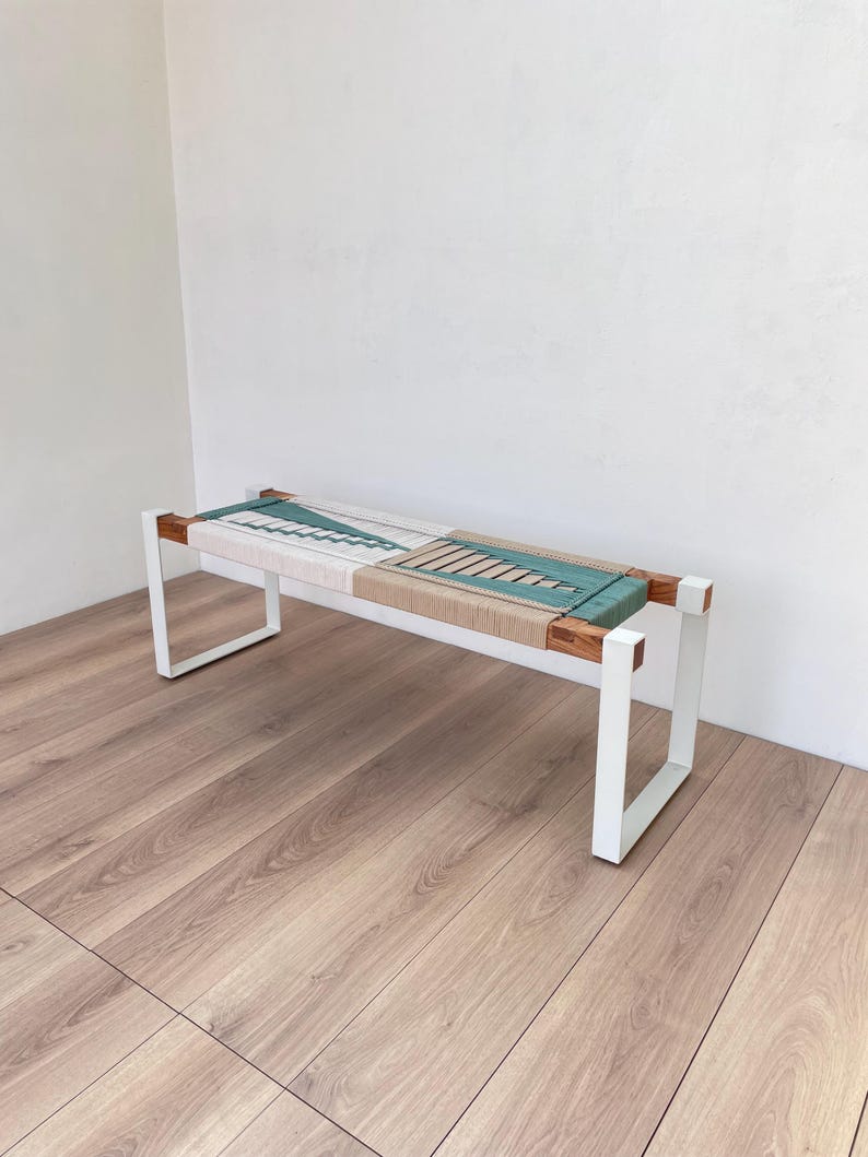 Mid Century Woven Bench • Modern Entryway Bench • End Bench • Metal ...