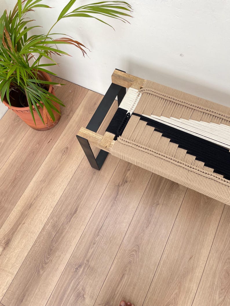 Hand Woven Bench • Mid Century Woven Bench • Modern Entryway Bench ...