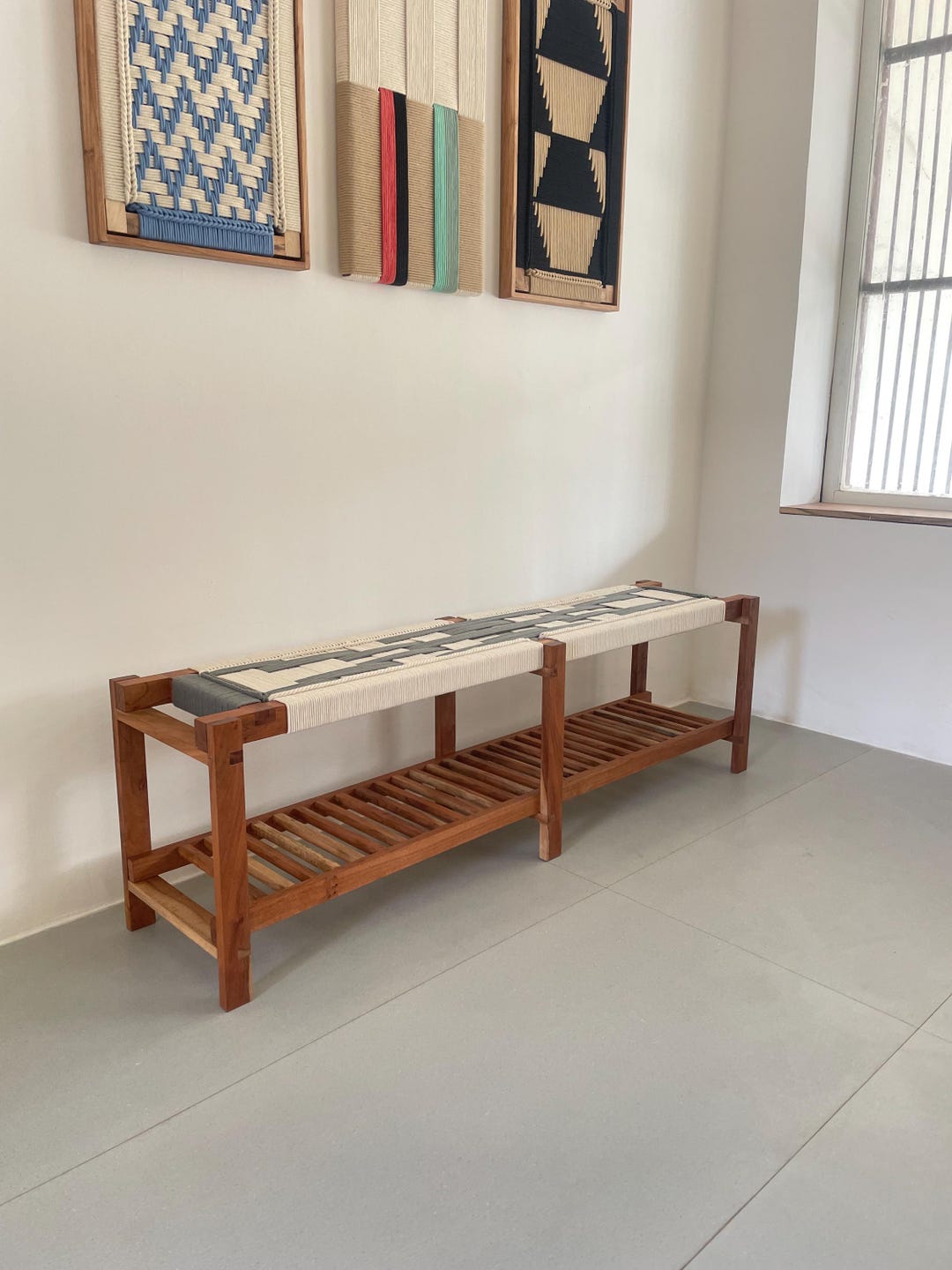 Handmade Woven Bench: Boho Modern Entryway Bench - Etsy