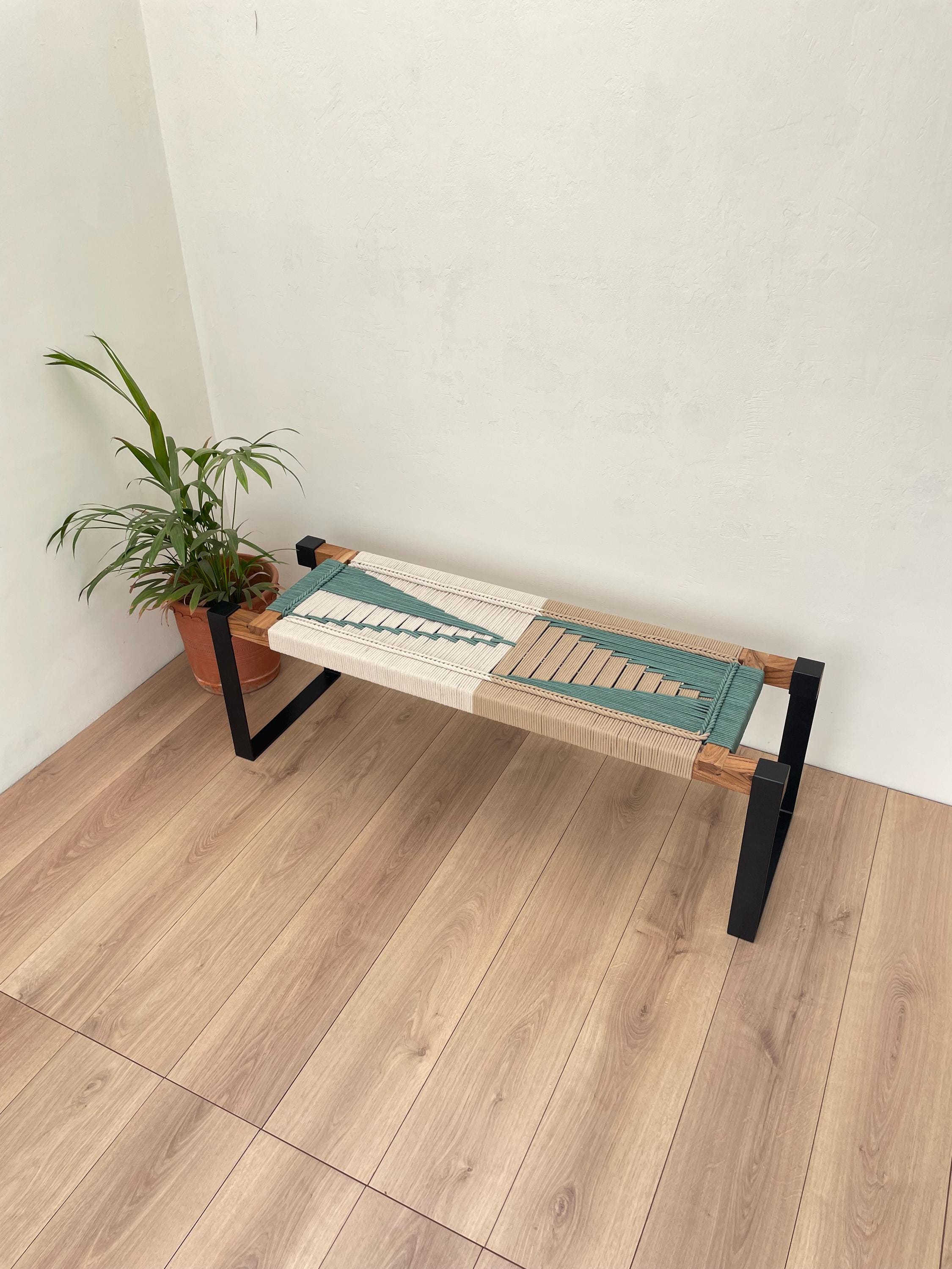 Hand Woven Bench • Mid Century Woven Bench • Modern Entryway Bench ...