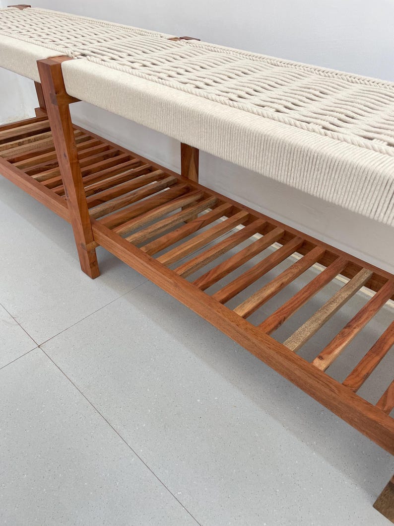 Handmade Woven Bench: Mid-century Modern Entryway Bench - Etsy