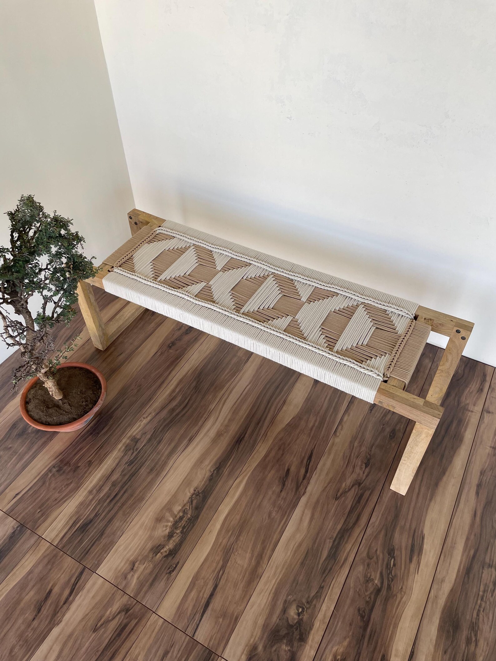 Modern Hand Woven Bench • Mid Century Woven Bench • Modern Entryway ...