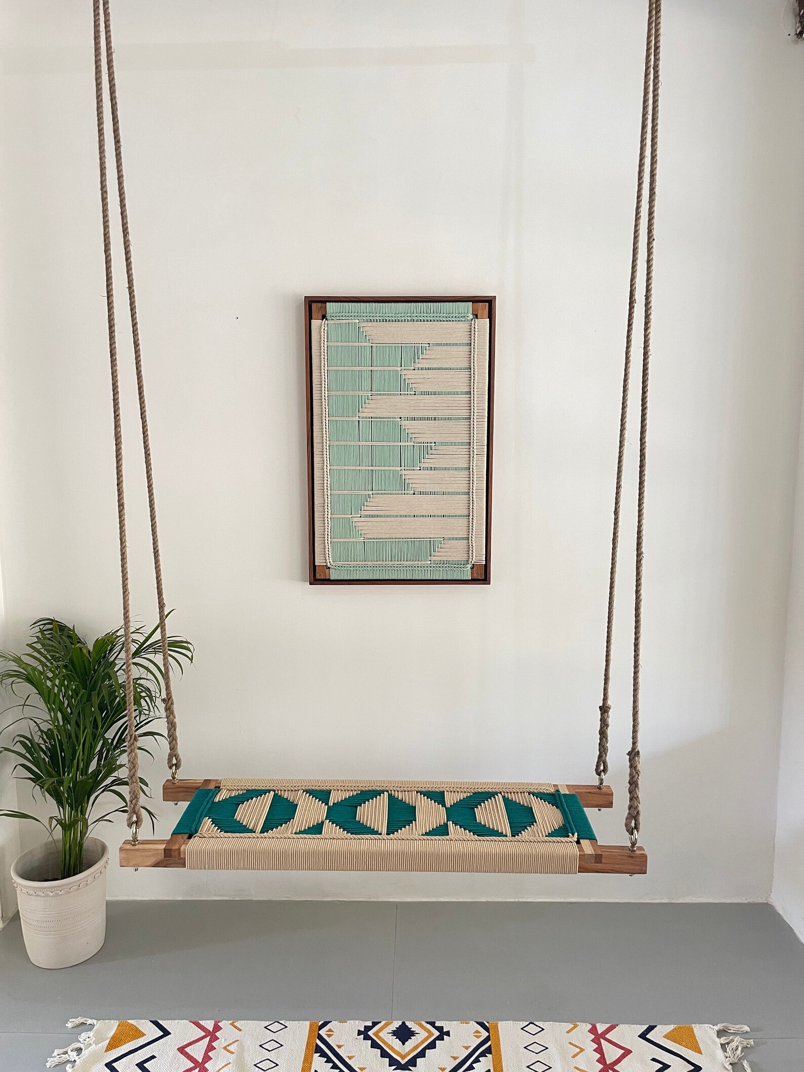 Hand Woven Tree Swing, Boho Wooden Indoor Outdoor Adults Tree Swing ...