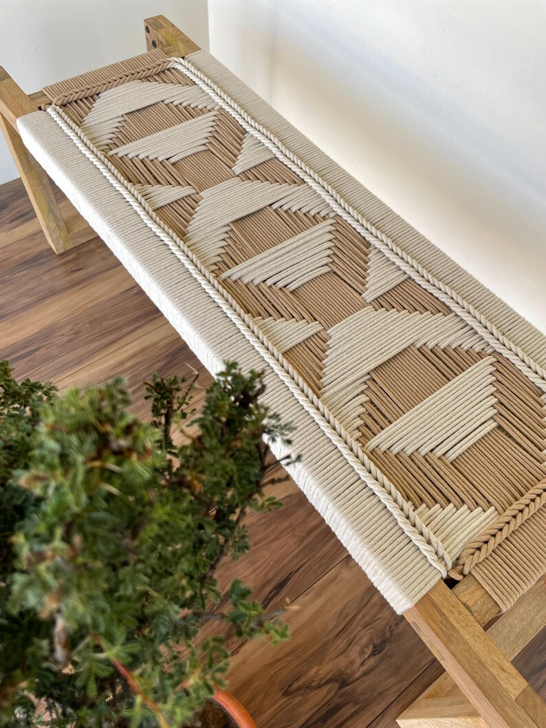 Modern Hand Woven Bench • Mid Century Woven Bench • Modern Entryway ...