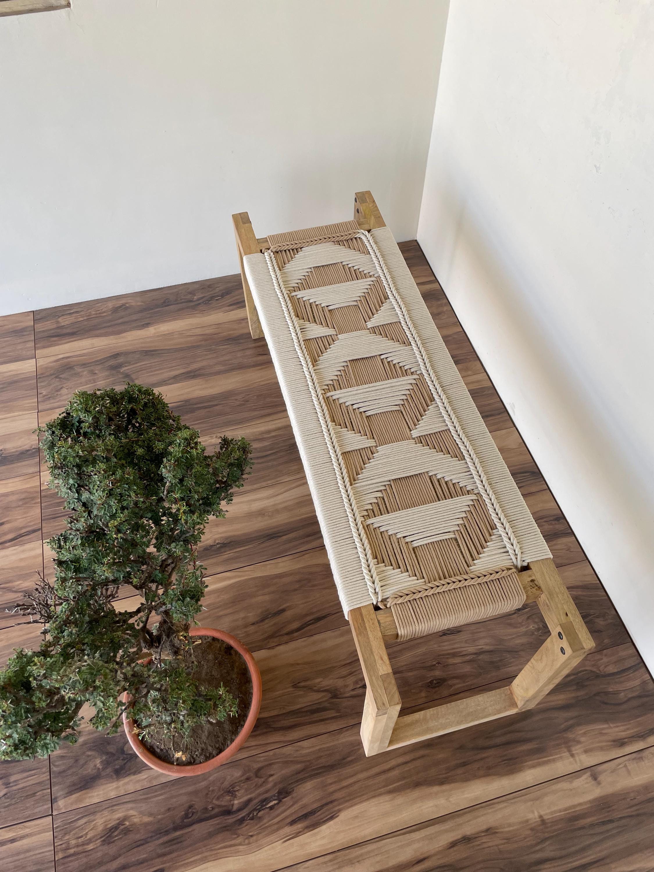 Modern Hand Woven Bench • Mid Century Woven Bench • Modern Entryway ...