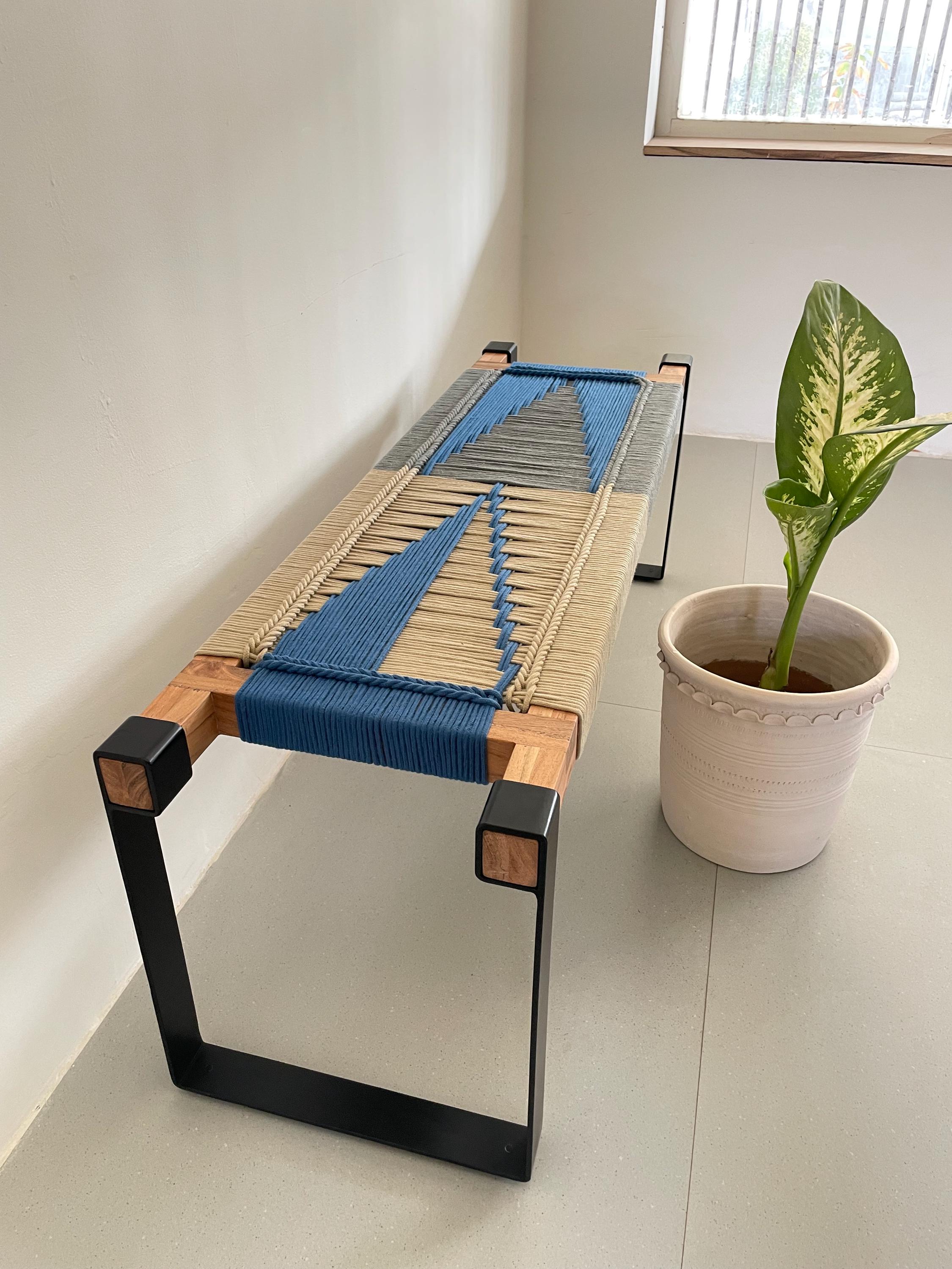 Handmade Woven Bench: Mid-century Modern Cotton Cord Bench - Etsy