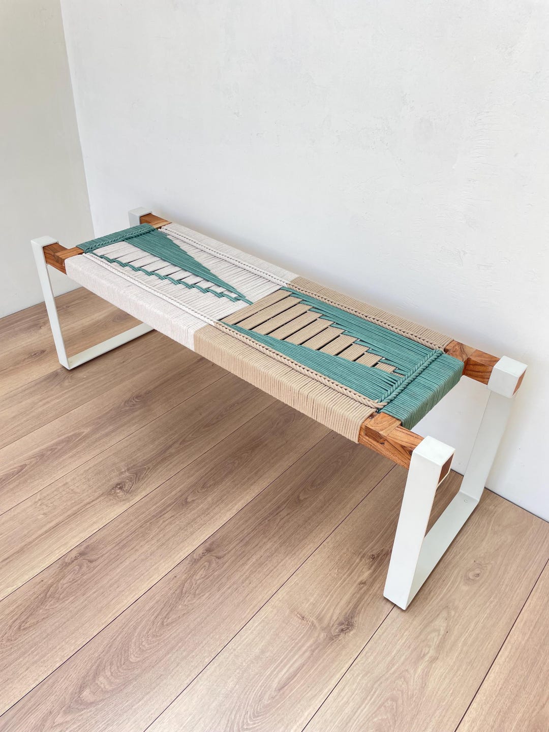Mid Century Woven Bench • Modern Entryway Bench • End Bench • Metal ...
