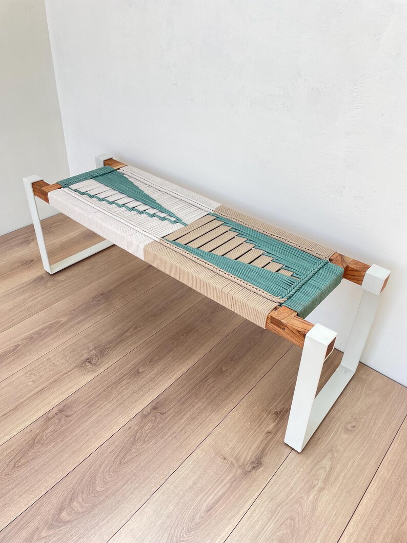 Mid Century Woven Bench • Modern Entryway Bench • End Bench • Metal ...