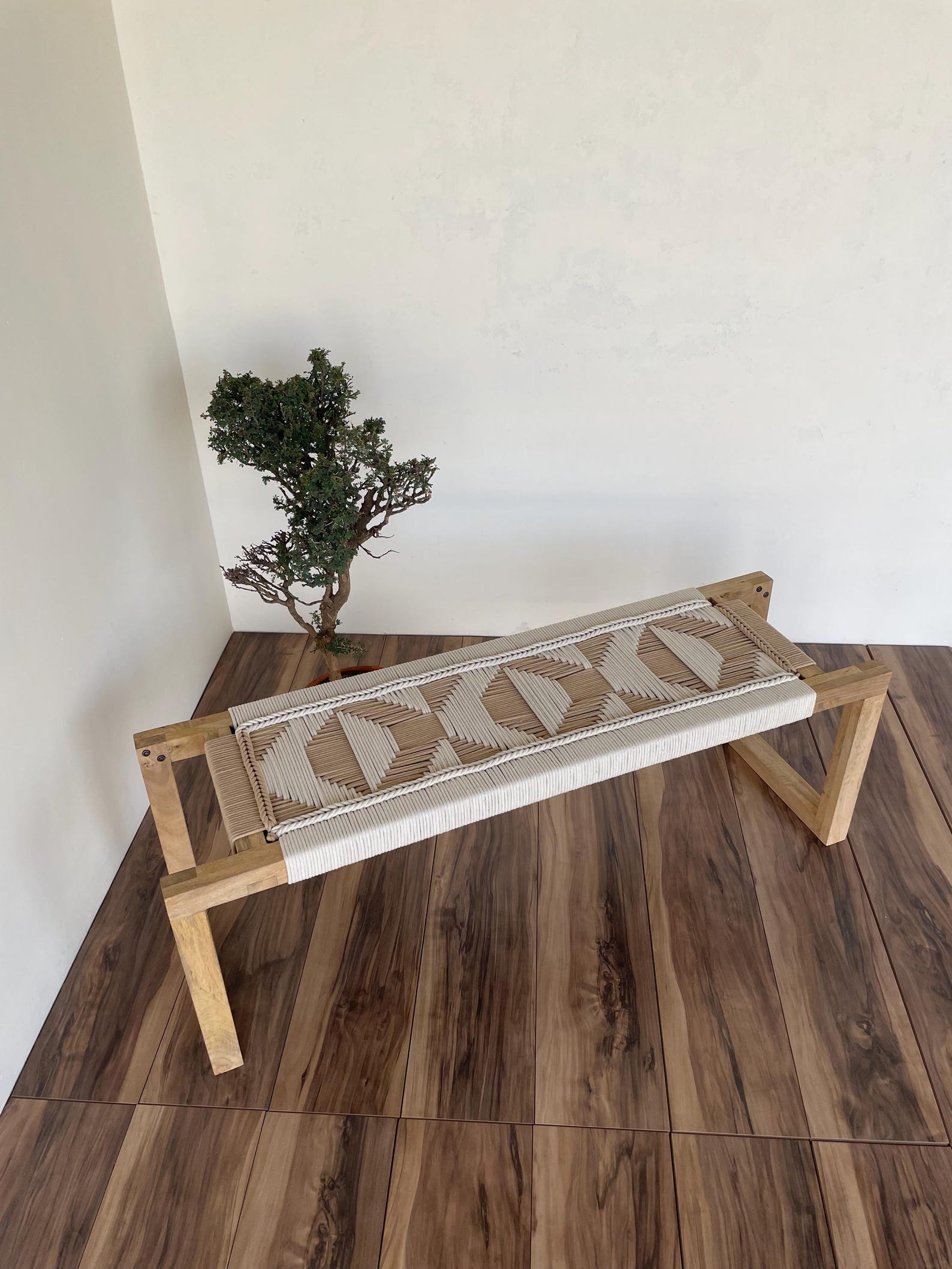 Modern Hand Woven Bench • Mid Century Woven Bench • Modern Entryway ...