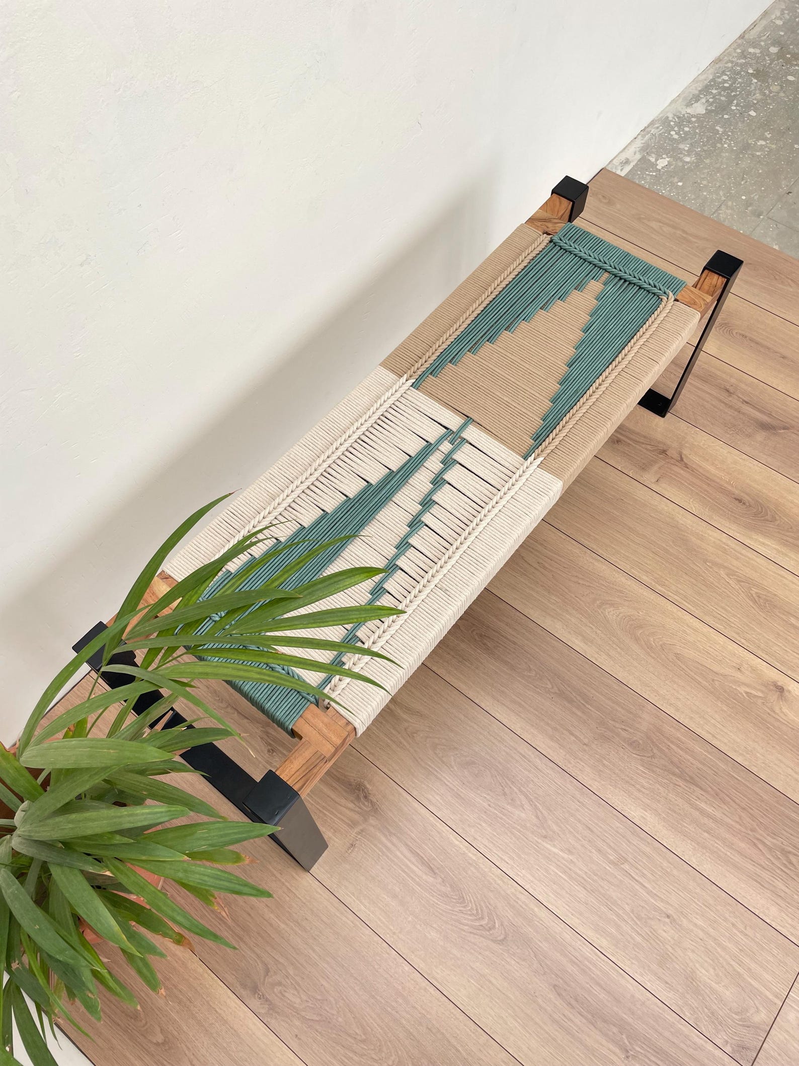 Hand Woven Bench • Mid Century Woven Bench • Modern Entryway Bench ...