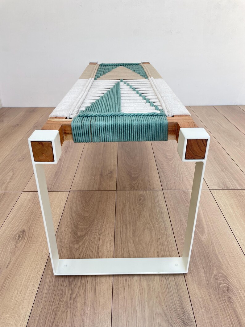 Mid Century Woven Bench • Modern Entryway Bench • End Bench • Metal ...