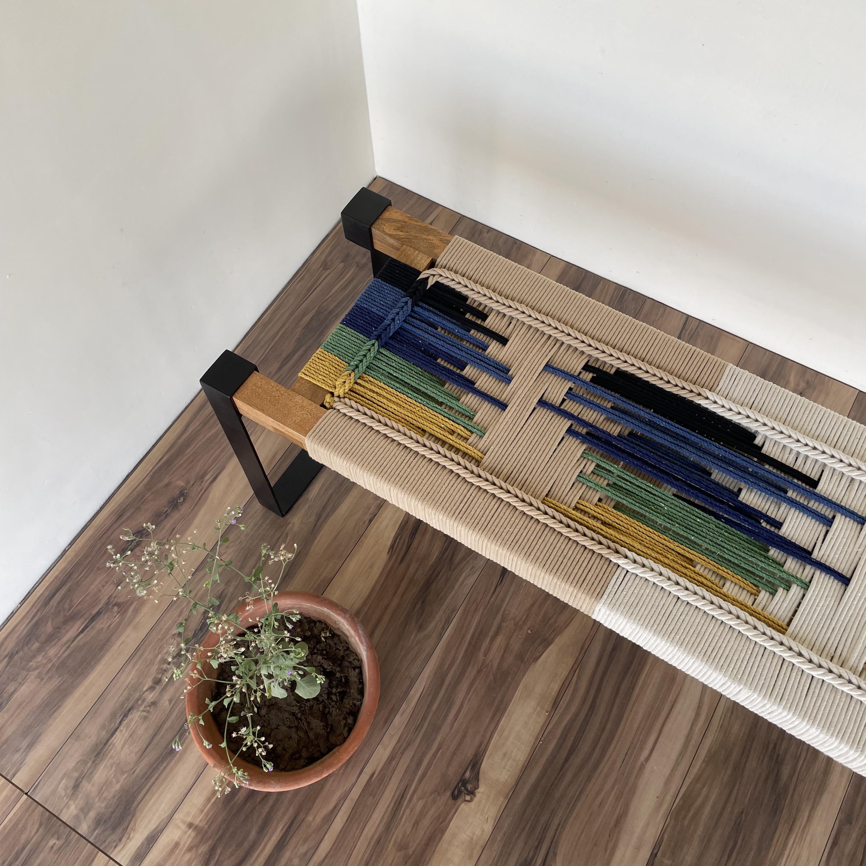 Hand Woven Bench • Mid Century Woven Bench • Modern Entryway Bench ...