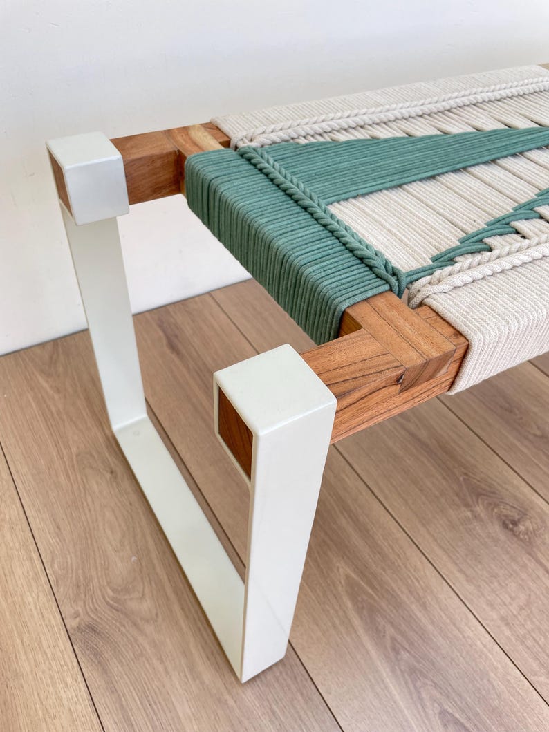 Mid Century Woven Bench • Modern Entryway Bench • End Bench • Metal ...