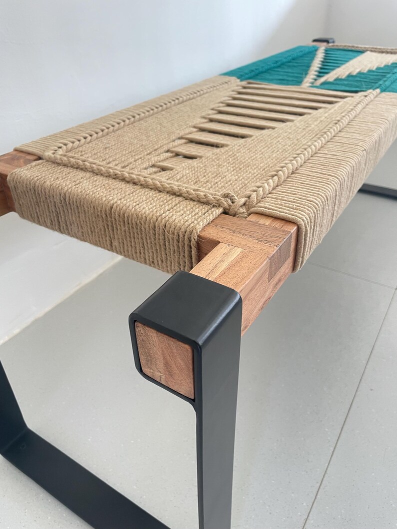 Hand Woven Bench • Mid Century Woven Bench • Modern Entryway Bench ...