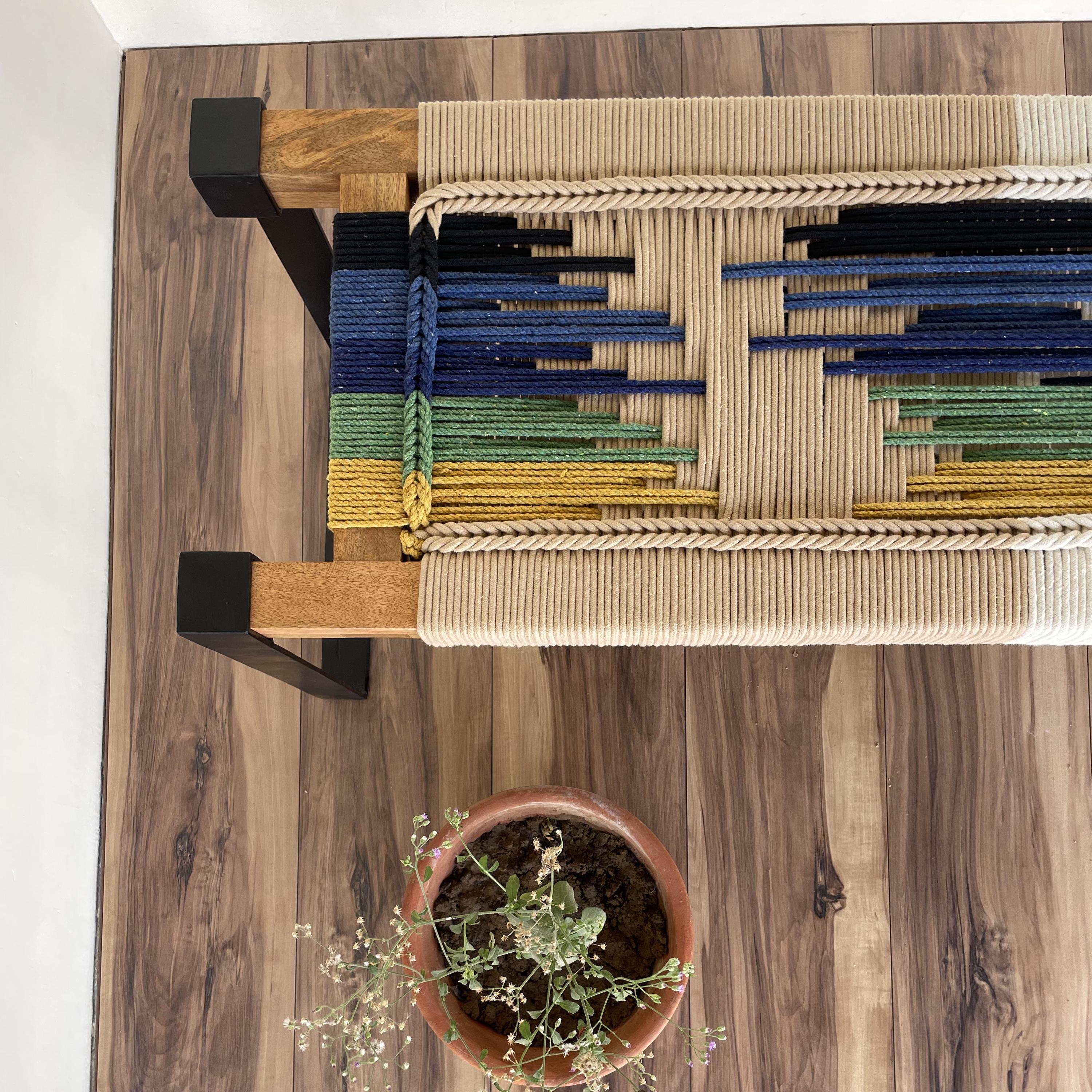 Hand Woven Bench • Mid Century Woven Bench • Modern Entryway Bench ...