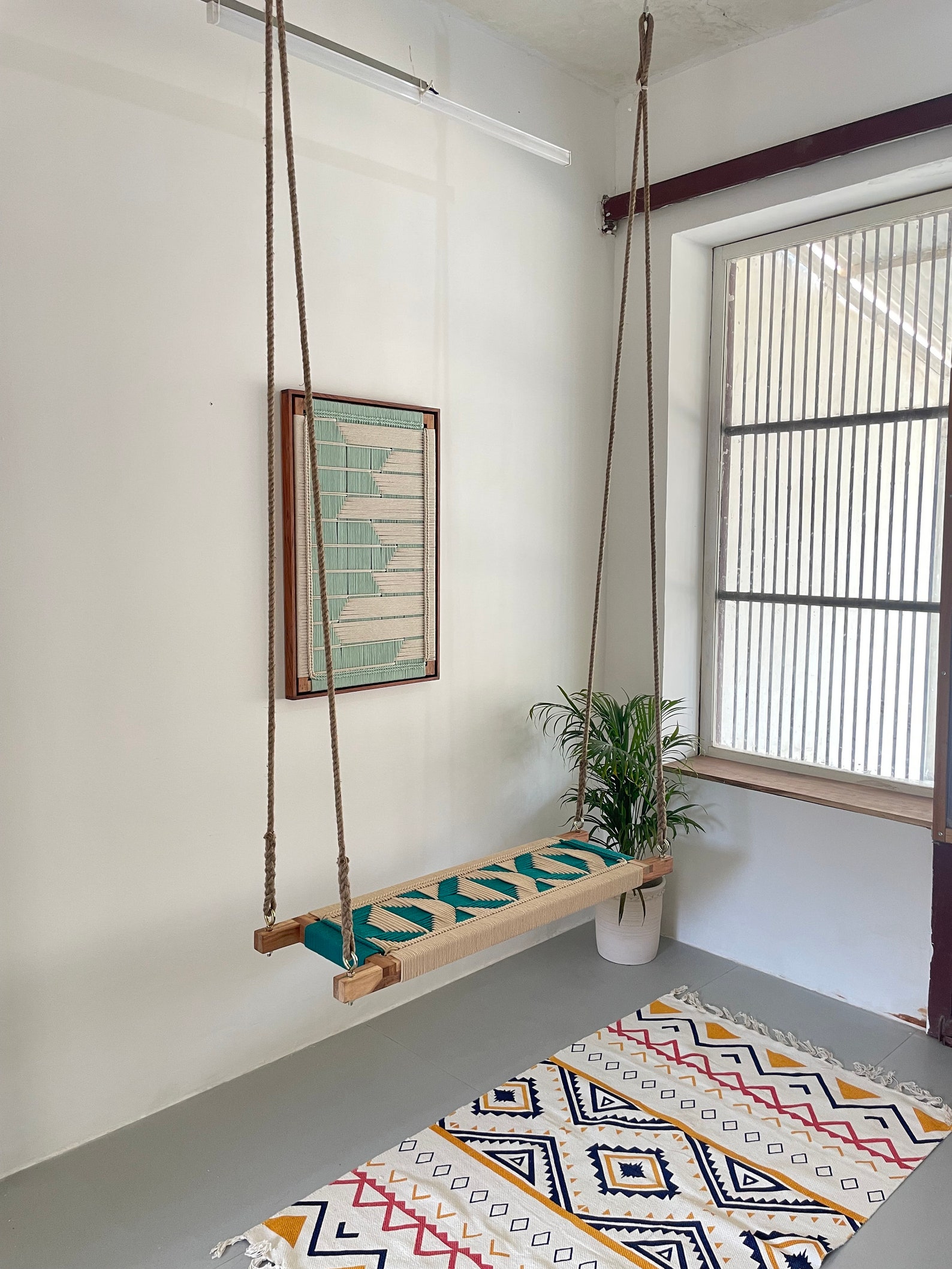 Hand Woven Tree Swing, Boho Wooden Indoor Outdoor Adults Tree Swing ...