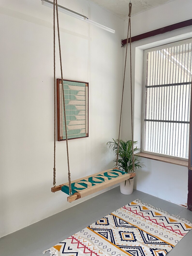 Hand Woven Tree Swing, Boho Wooden Indoor Outdoor Adults Tree Swing ...