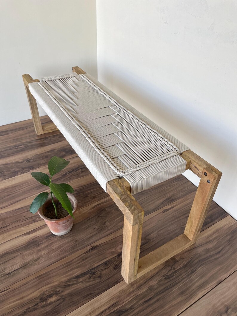 Handmade Woven Bench: Mid-century Modern Entryway Bench - Etsy