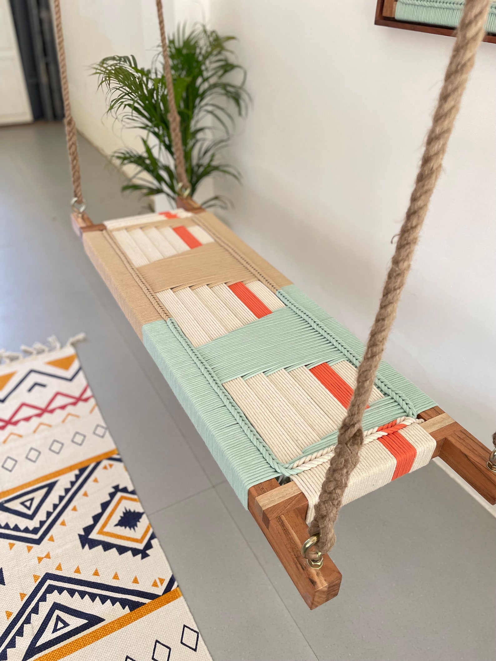 Hand Woven Tree Swing, Boho Wooden Indoor Outdoor Adults Tree Swing ...