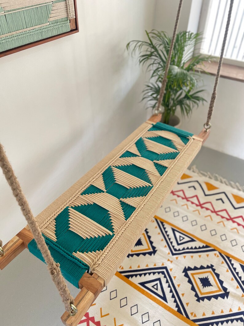 Hand Woven Tree Swing, Boho Wooden Indoor Outdoor Adults Tree Swing ...