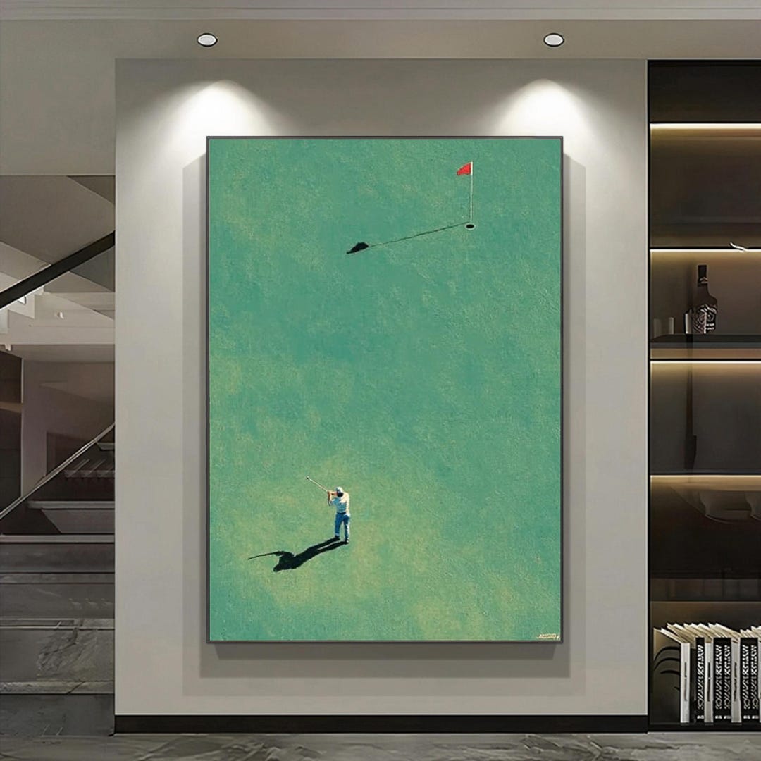 Original Golf Player Minimalist Oil Painting, Abstract Sports Lover ...