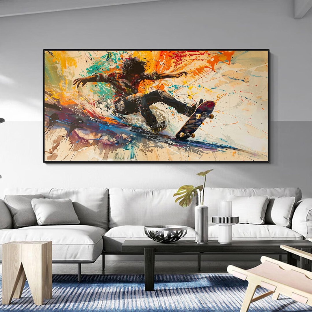 Original Skateboarder Oil Painting on Canvas, Large Abstract Skater ...